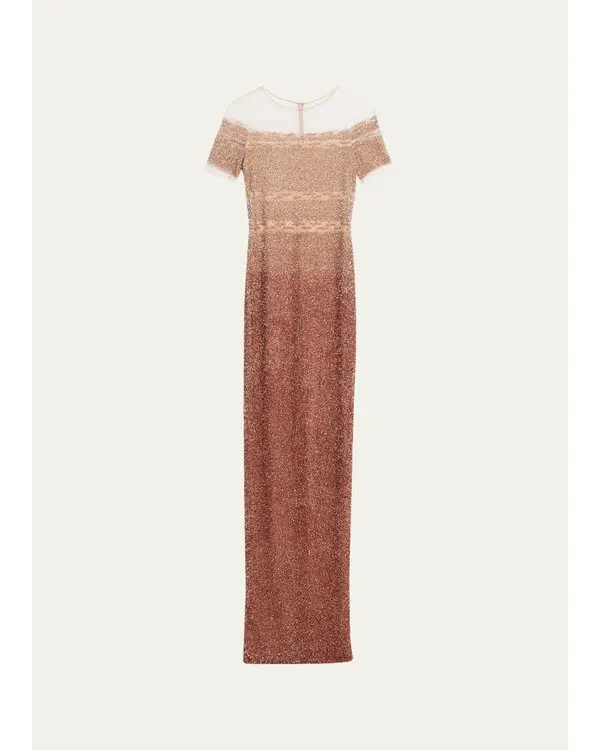 Pamella Roland Degrade Sequin Illusion Column Gown