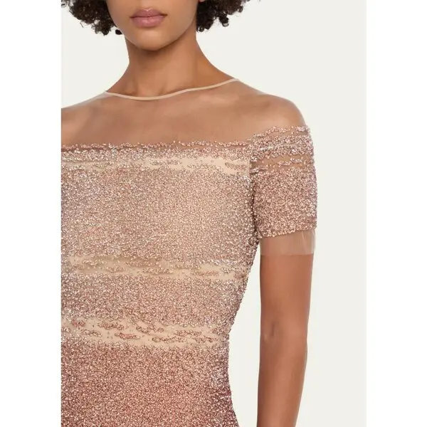 Pamella Roland Degrade Sequin Illusion Column Gown
