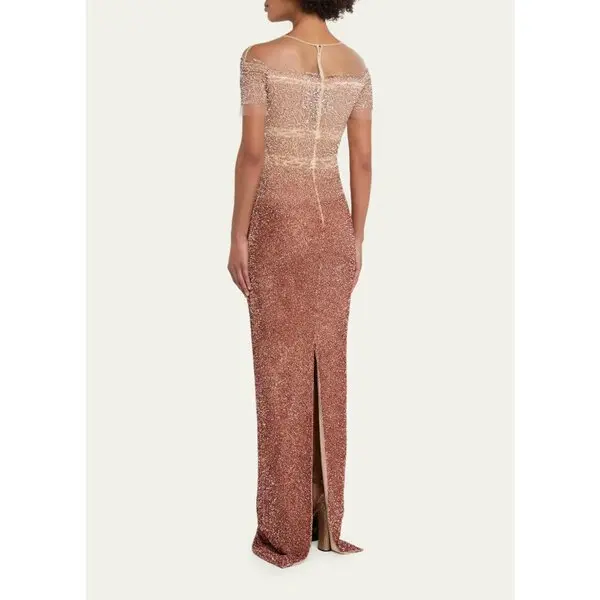 Pamella Roland Degrade Sequin Illusion Column Gown
