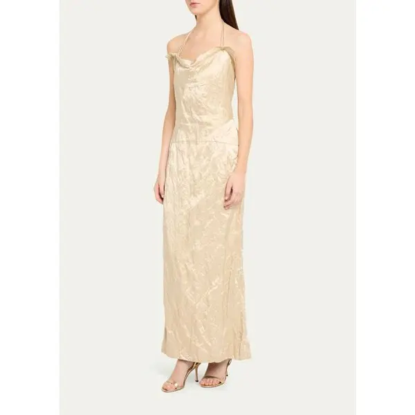 FFORME Maisie Sculpted Halter Column Dress - Sand