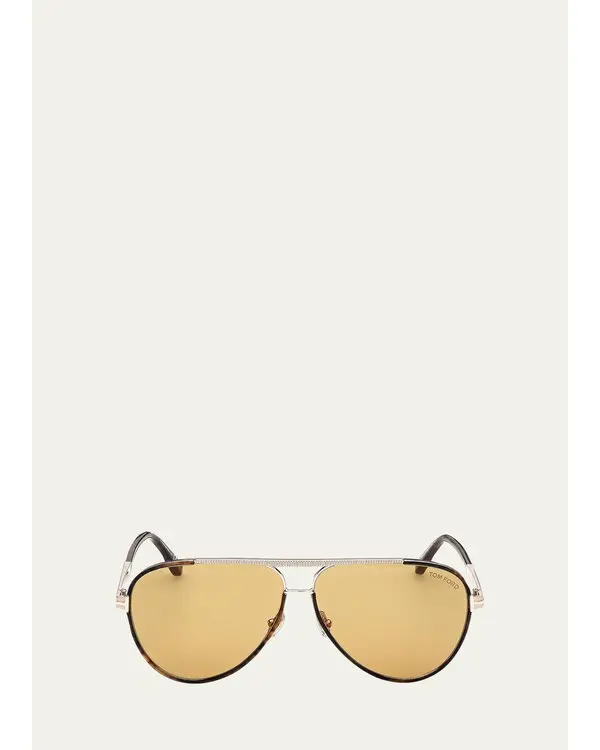 TOM FORD Rupert 02 63mm Metal & Acetate Aviator Sunglasses - Brown