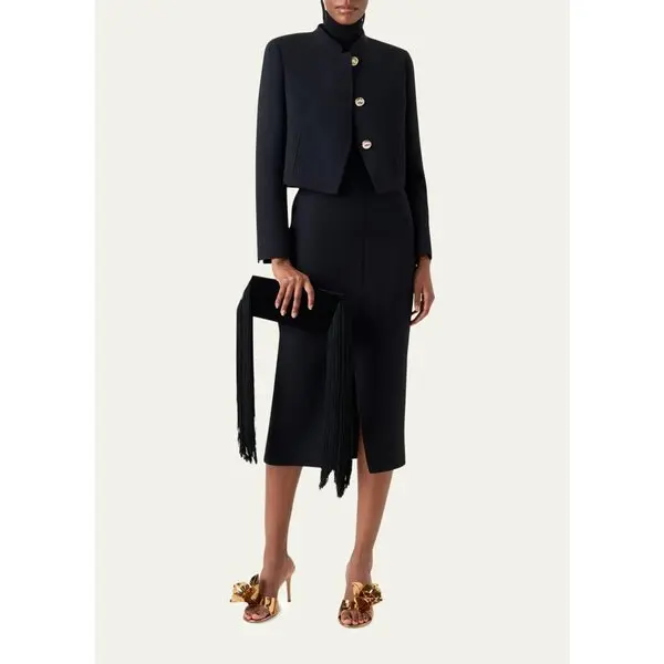 Akris Anouk Fringed Velvet Trapezoid Clutch Bag