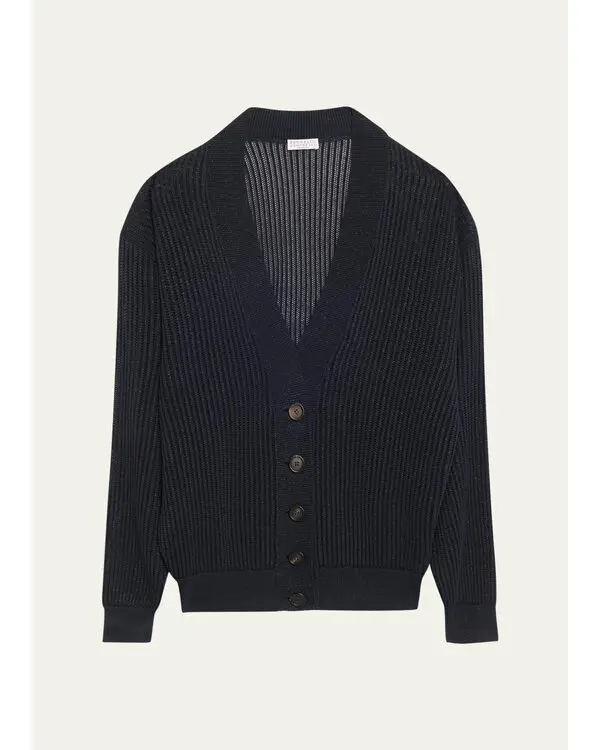 Brunello Cucinelli Echo Metallic Open Knit V-neck Cardigan