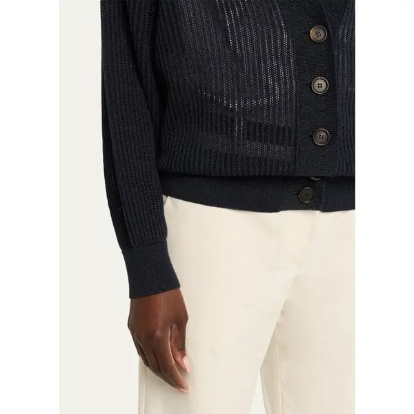 Brunello Cucinelli Echo Metallic Open Knit V-neck Cardigan