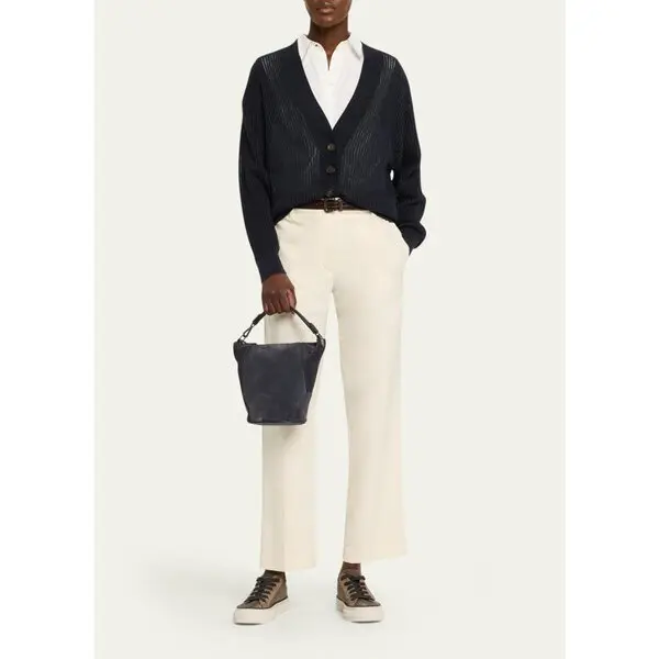 Brunello Cucinelli Echo Metallic Open Knit V-neck Cardigan