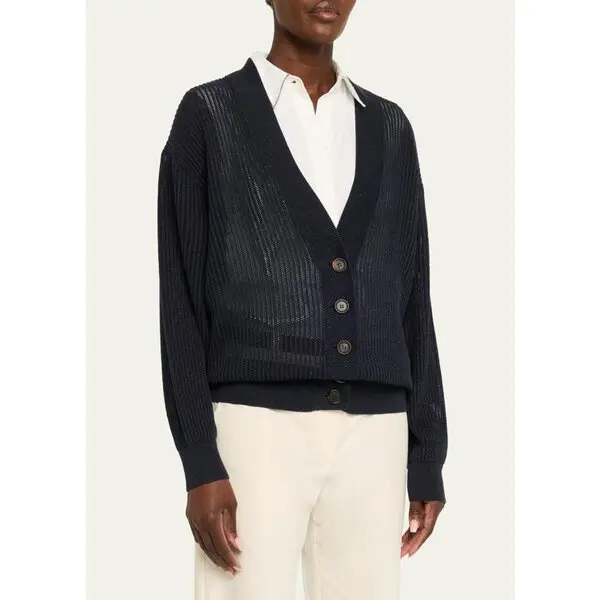 Brunello Cucinelli Echo Metallic Open Knit V-neck Cardigan