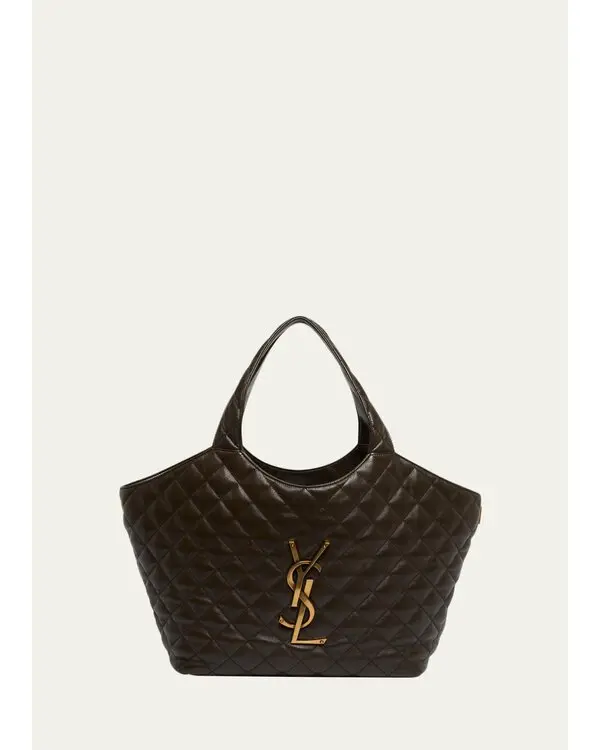 Saint Laurent Icare Medium Tote Bag In Lambskin Leather - Thyme