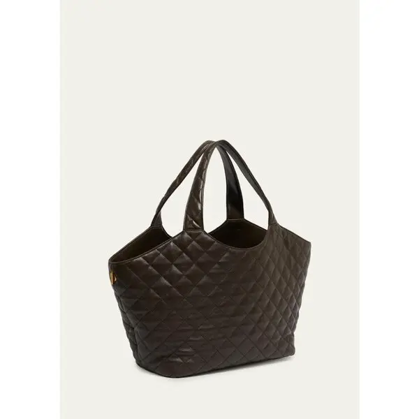 Saint Laurent Icare Medium Tote Bag In Lambskin Leather - Thyme