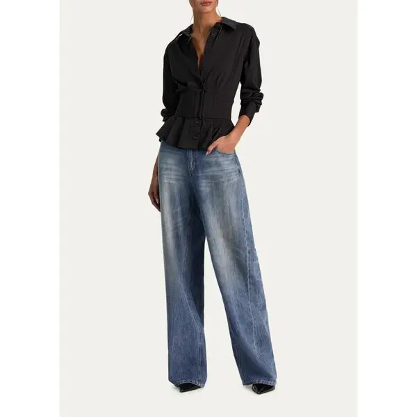 Alice + Olivia Edie Gathered Corset Button-front Shirt