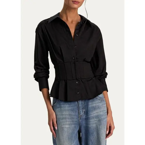 Alice + Olivia Edie Gathered Corset Button-front Shirt