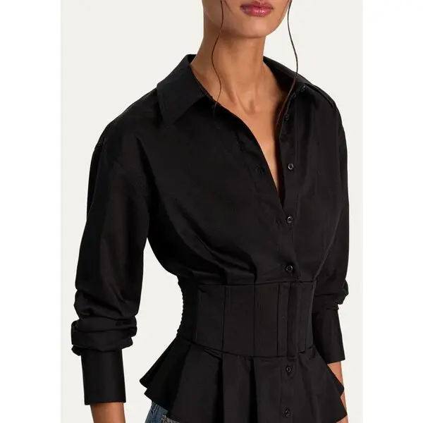 Alice + Olivia Edie Gathered Corset Button-front Shirt