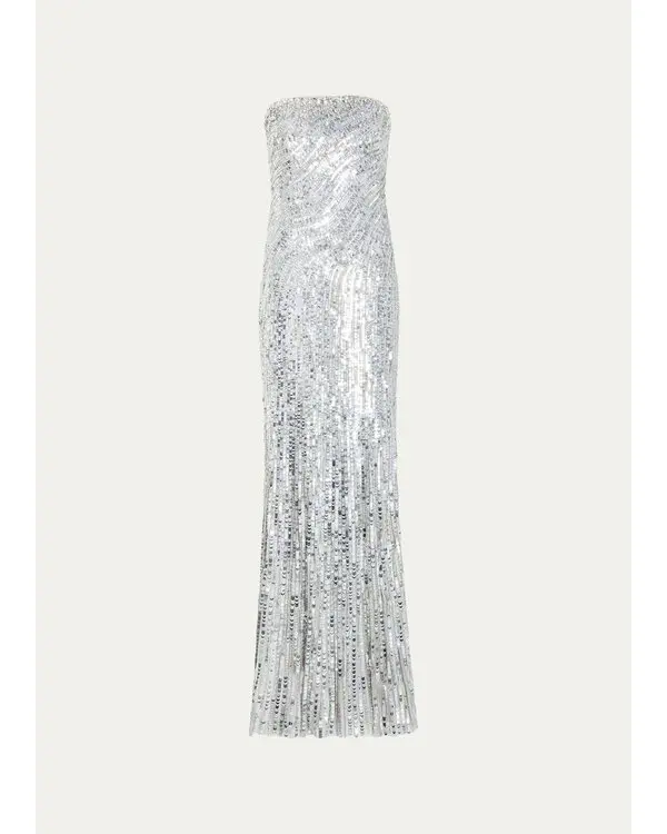 Jenny Packham Helix Sequined Strapless Gown