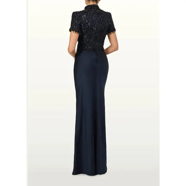 Jenny Packham Trinity Embellished Strong-shoulder Satin Gown