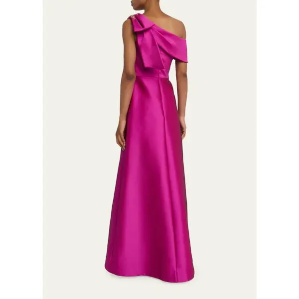 Rickie Freeman For Teri Jon Draped One-shoulder Bow Gown