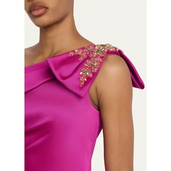 Rickie Freeman For Teri Jon Draped One-shoulder Bow Gown