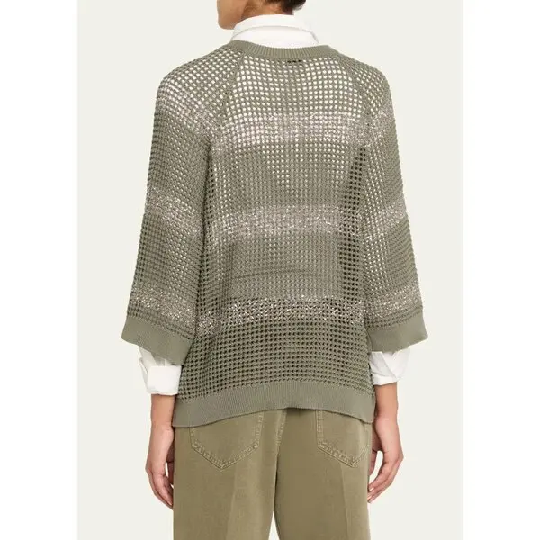 Brunello Cucinelli Water Reflection Pailette Striped Open Knit Sweater