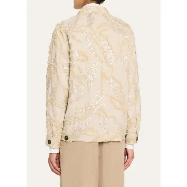 Brunello Cucinelli Embroidered Techno Cotton Poplin Deconstructed Shacket