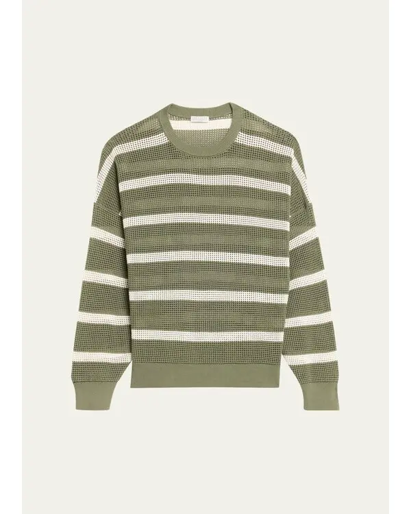Brunello Cucinelli Striped Micronet Knit Crewneck Sweater