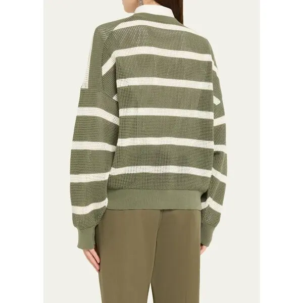 Brunello Cucinelli Striped Micronet Knit Crewneck Sweater