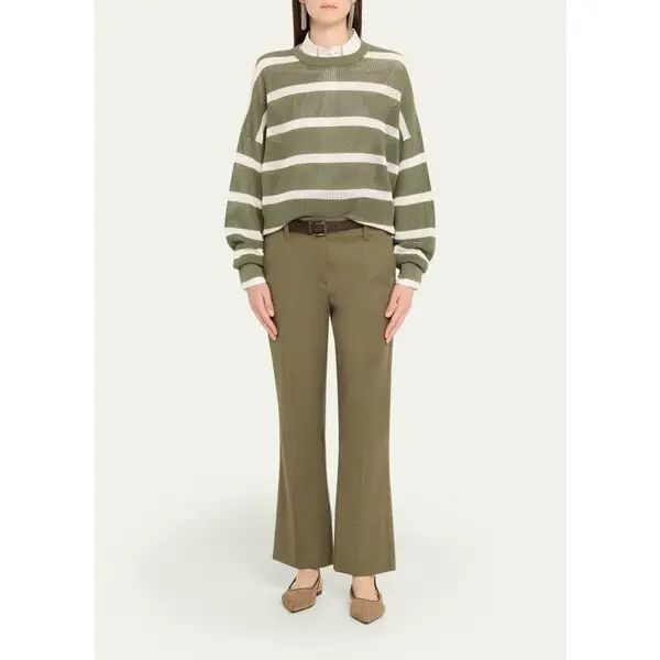Brunello Cucinelli Striped Micronet Knit Crewneck Sweater