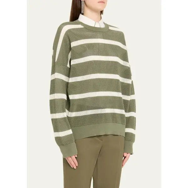 Brunello Cucinelli Striped Micronet Knit Crewneck Sweater