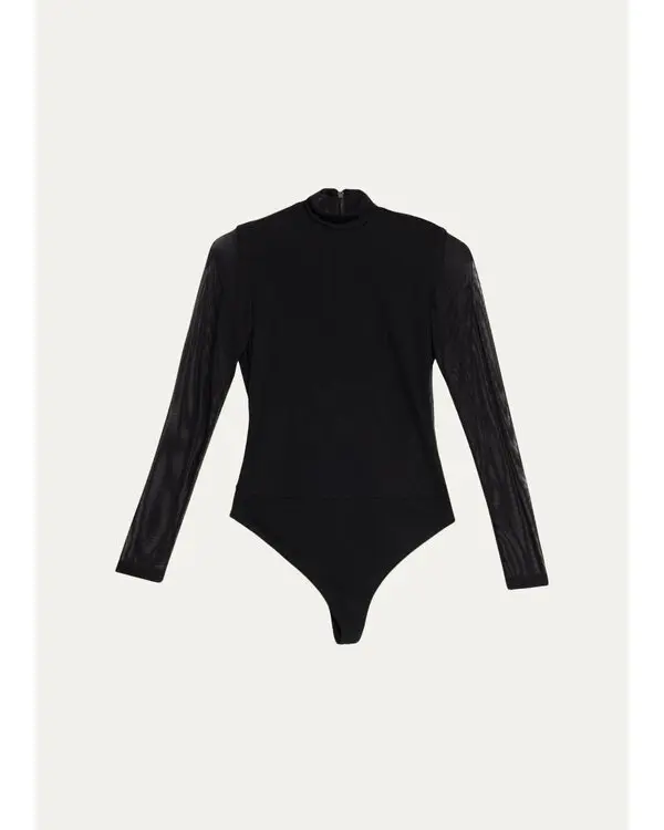 Alice + Olivia Clarinda Long-sleeve Mesh Turtleneck Bodysuit