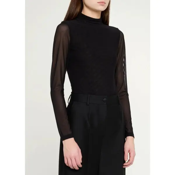Alice + Olivia Clarinda Long-sleeve Mesh Turtleneck Bodysuit