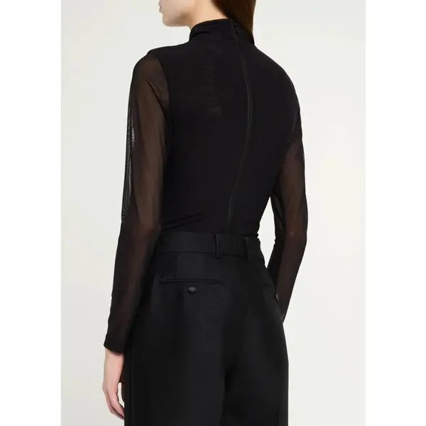 Alice + Olivia Clarinda Long-sleeve Mesh Turtleneck Bodysuit