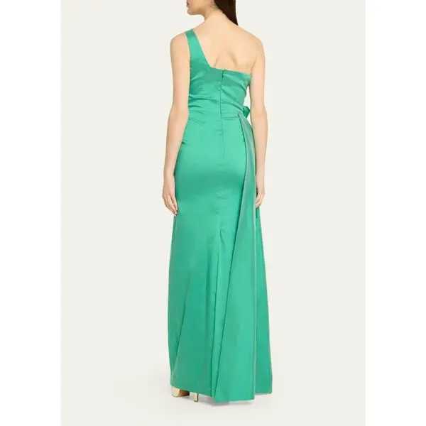 Rickie Freeman For Teri Jon Draped One-shoulder Taffeta Column Gown