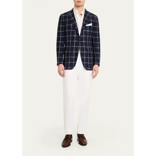 Kiton Windowpane Silk, Cotton And Cashmere Sport Coat