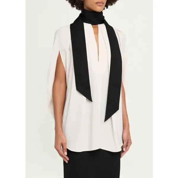 LANVIN Contrast Neck-scarf Pleated Cape Top