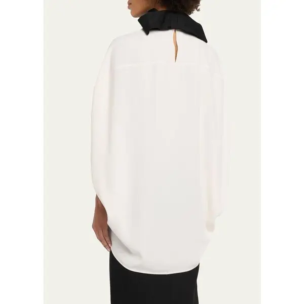 LANVIN Contrast Neck-scarf Pleated Cape Top