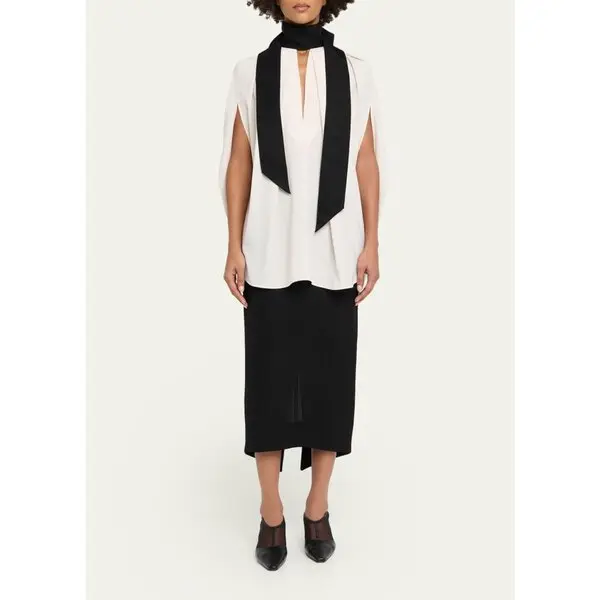 LANVIN Contrast Neck-scarf Pleated Cape Top