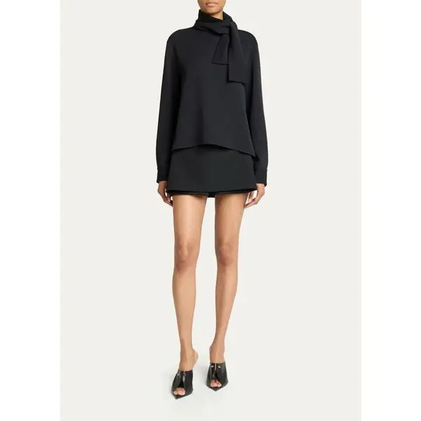 Balenciaga Wool-silk Top W/ Scarf Tie