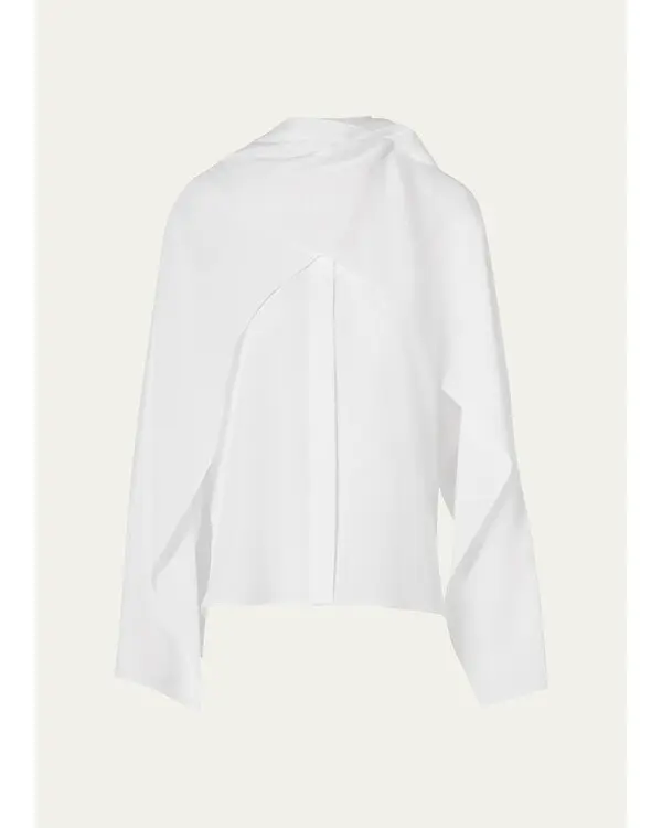 Akris Silk Crepe Sleeve Panel Button-down Blouse - Ecru