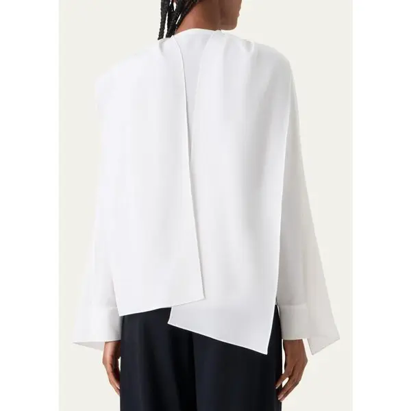 Akris Silk Crepe Sleeve Panel Button-down Blouse - Ecru