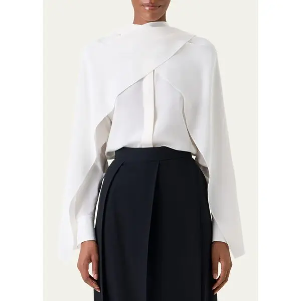 Akris Silk Crepe Sleeve Panel Button-down Blouse - Ecru