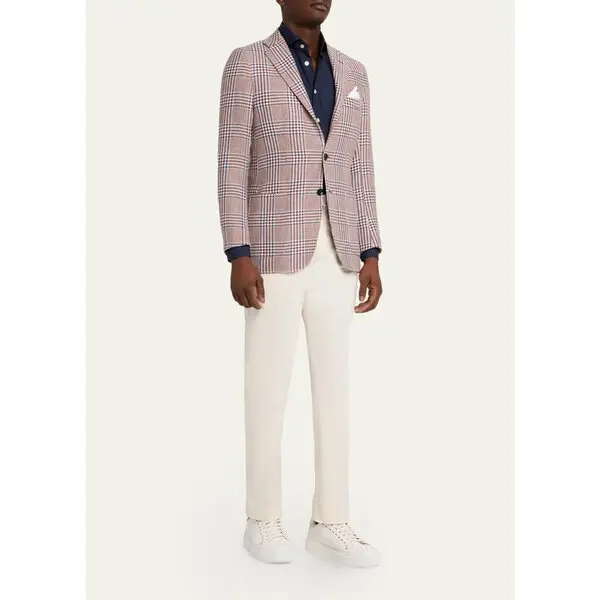 Kiton Cashmere And Linen Houndstooth Plaid Sport Coat
