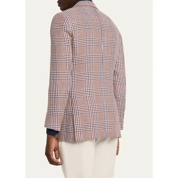 Kiton Cashmere And Linen Houndstooth Plaid Sport Coat