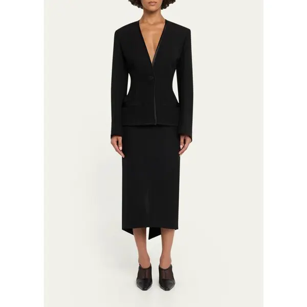 LANVIN Silk-blend Asymmetric Slit Midi Skirt