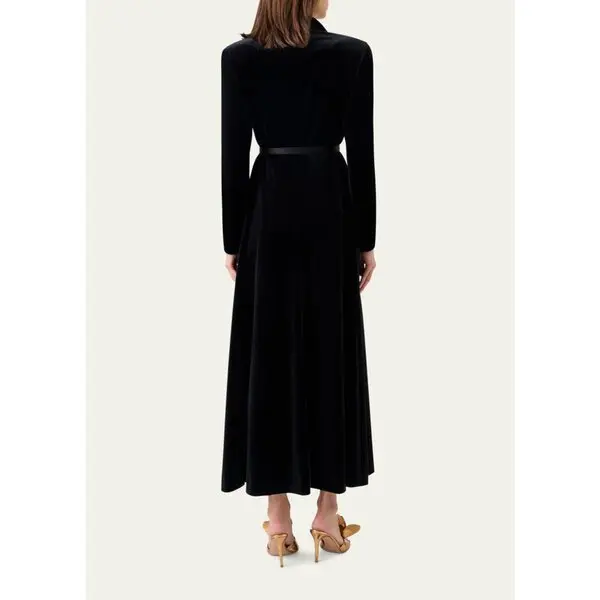 Akris Satin-lapel Belted Velvet Midi Tuxedo Dress