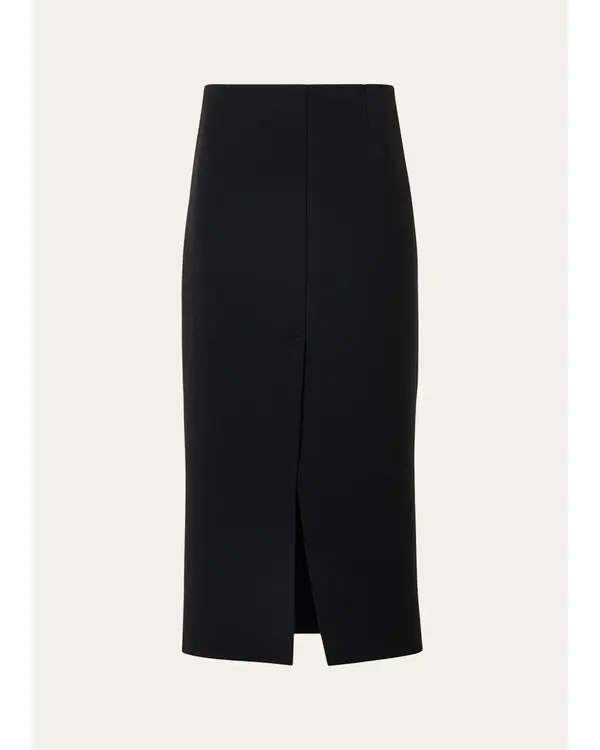 Akris Wool Double-face Slit Midi Pencil Skirt - Black
