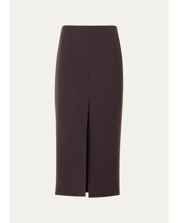 Akris Wool Double-face Slit Midi Pencil Skirt - Coffee