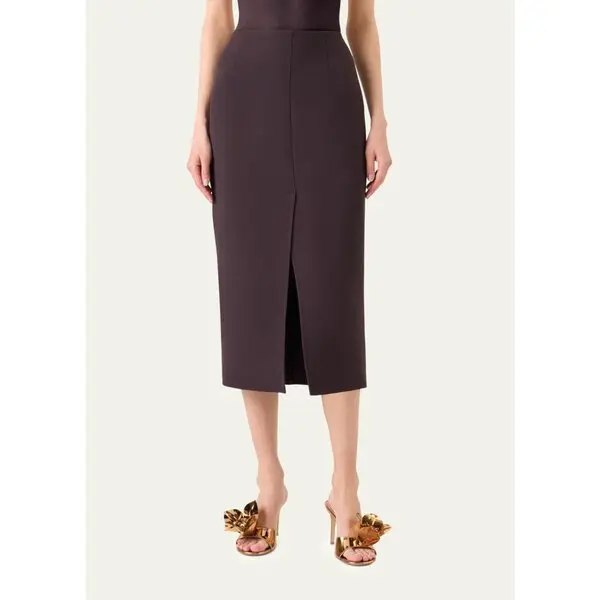 Akris Wool Double-face Slit Midi Pencil Skirt - Coffee