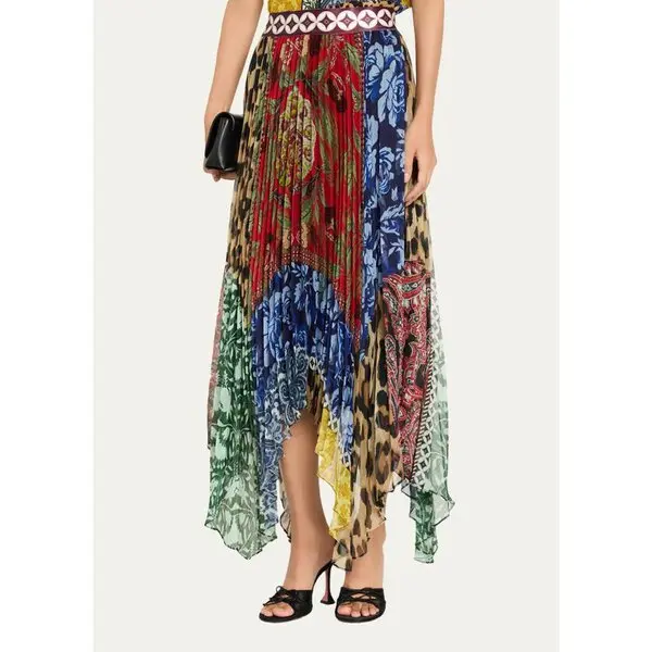 Alice + Olivia Katz Pleated Handkerchief Midi Skirt