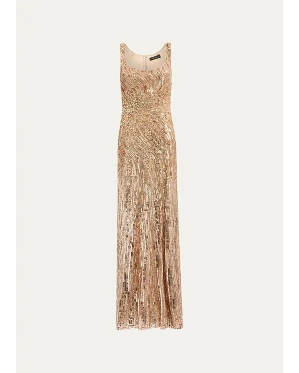 Jenny Packham Solaris Sequined Sleeveless Column Gown - Illusion