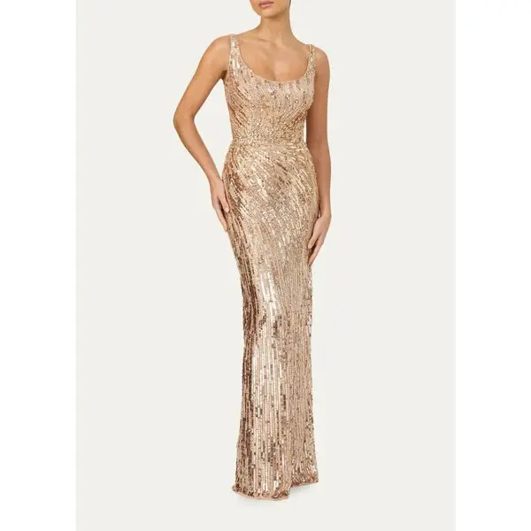 Jenny Packham Solaris Sequined Sleeveless Column Gown