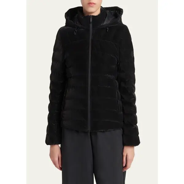 Moncler Trefle Hooded Down Velour Jacket