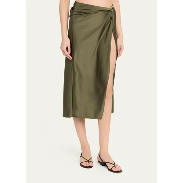 Simkhai Kora Satin Wrap Midi Skirt