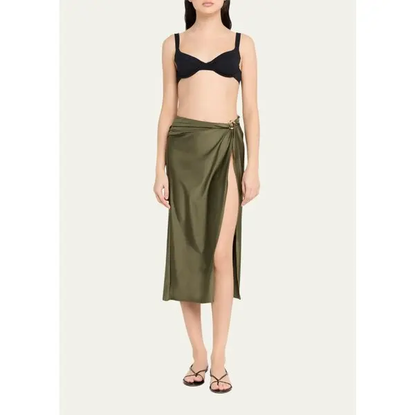 Simkhai Kora Satin Wrap Midi Skirt